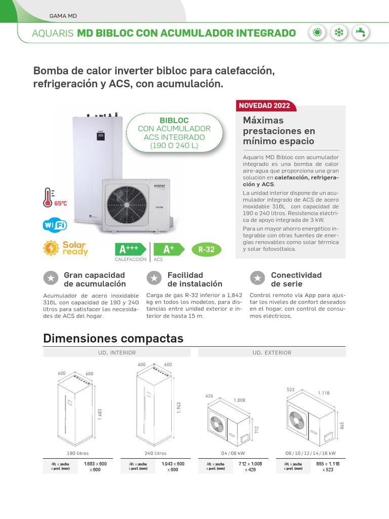 Aerotermia Aquaris MD Bibloc 190/240L | PDF | Bomba de calor | Bomba