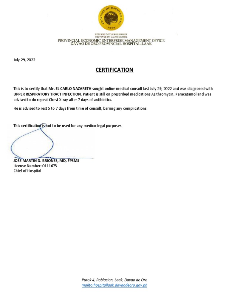 Medical Certificate | PDF