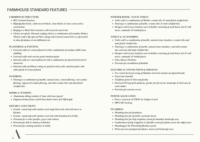 Farmhouse Standard Features | PDF