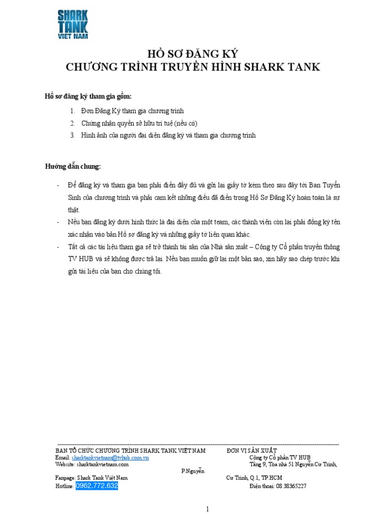 SHARK TANK - Form Dang Ky 1210 | PDF