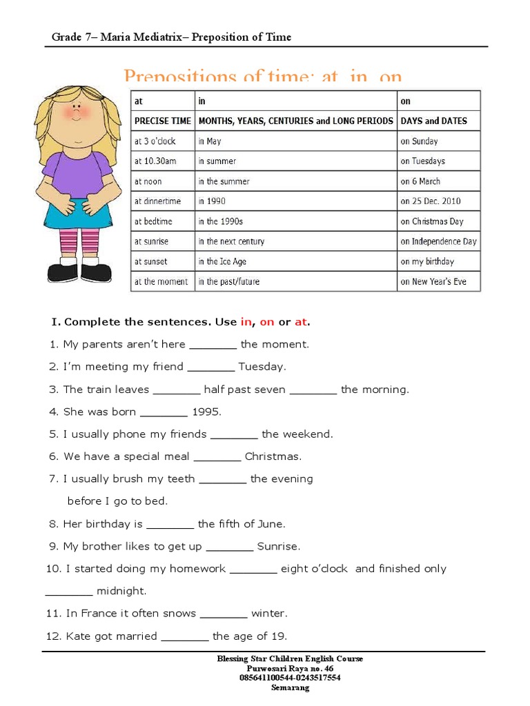 Preposition of Time in On at | PDF | Workweek And Weekend | Lunch