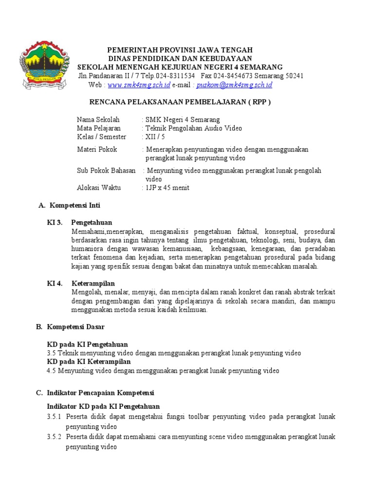 RPP TPAV Menyunting Video Menggunakan Perangkat Lunak Penyunting Video | PDF
