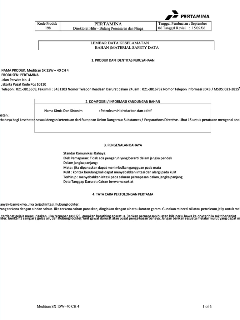 PDF Msds Meditran SX 15w 40 API CH 4 Compress | PDF