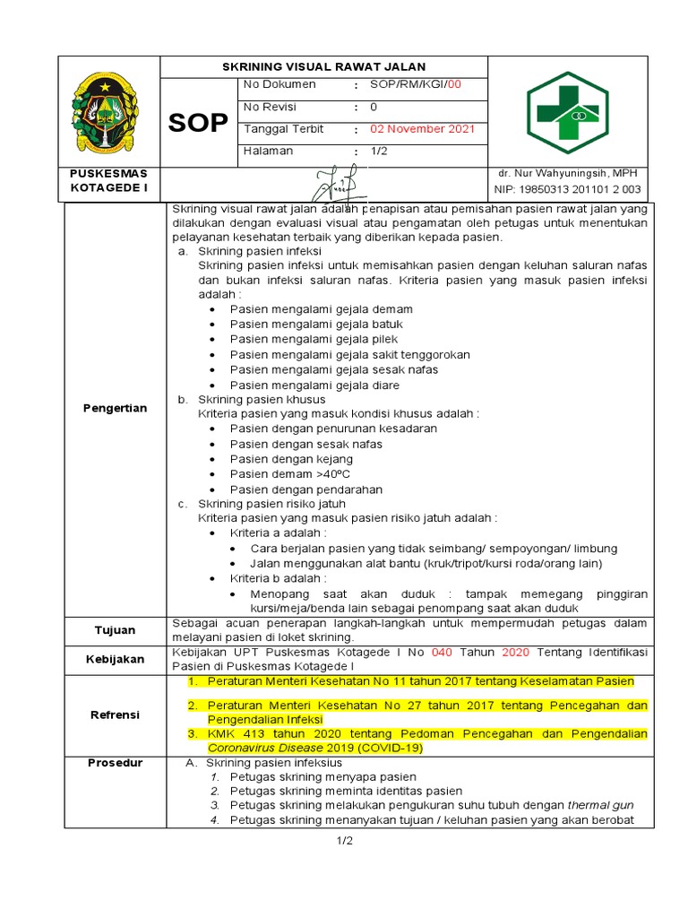 3.1b SOP SKRINING VISUAL RAWAT JALAN | PDF | Sains & Matematika