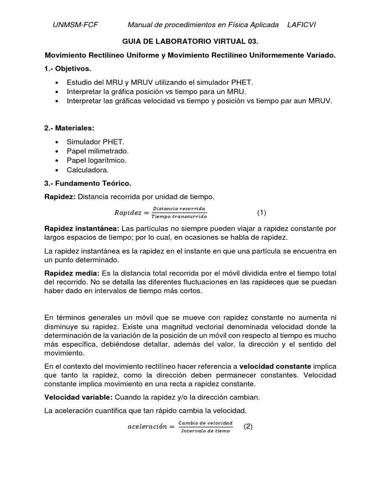Guia Laboratorio 03 Mru Mruv | PDF | Velocidad | Aceleración