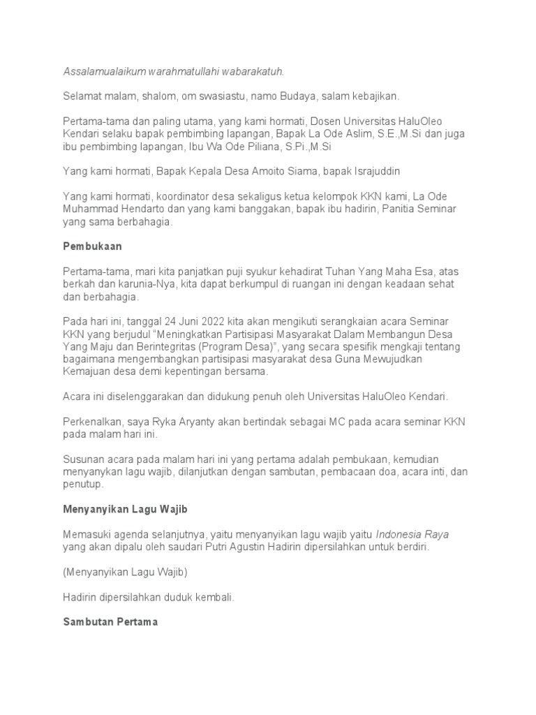 Teks MC Seminar KKN | PDF