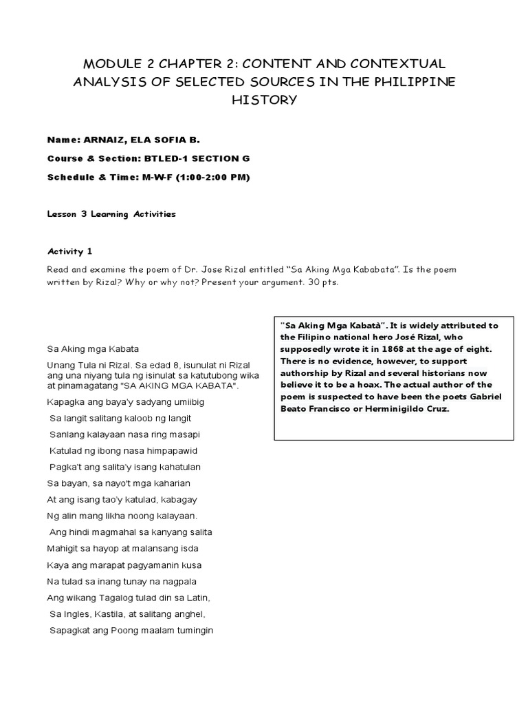 Module 2 Chapter 2: Content and Contextual Analysis of Selected Sources in The Philippine ...