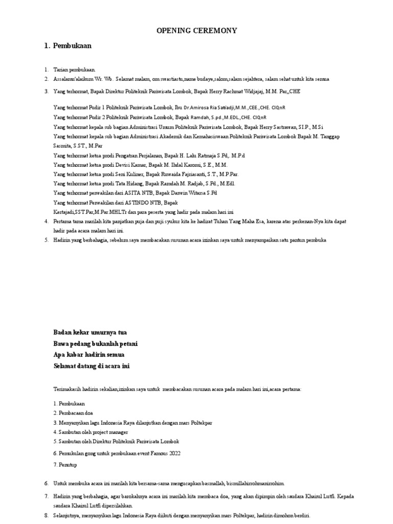 Narasi MC Opening Ceremony 09 | PDF