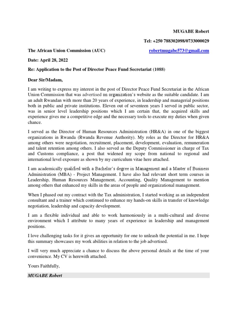 Cover Letter Director Peace Fund | PDF | Leadership | Human Resource ...