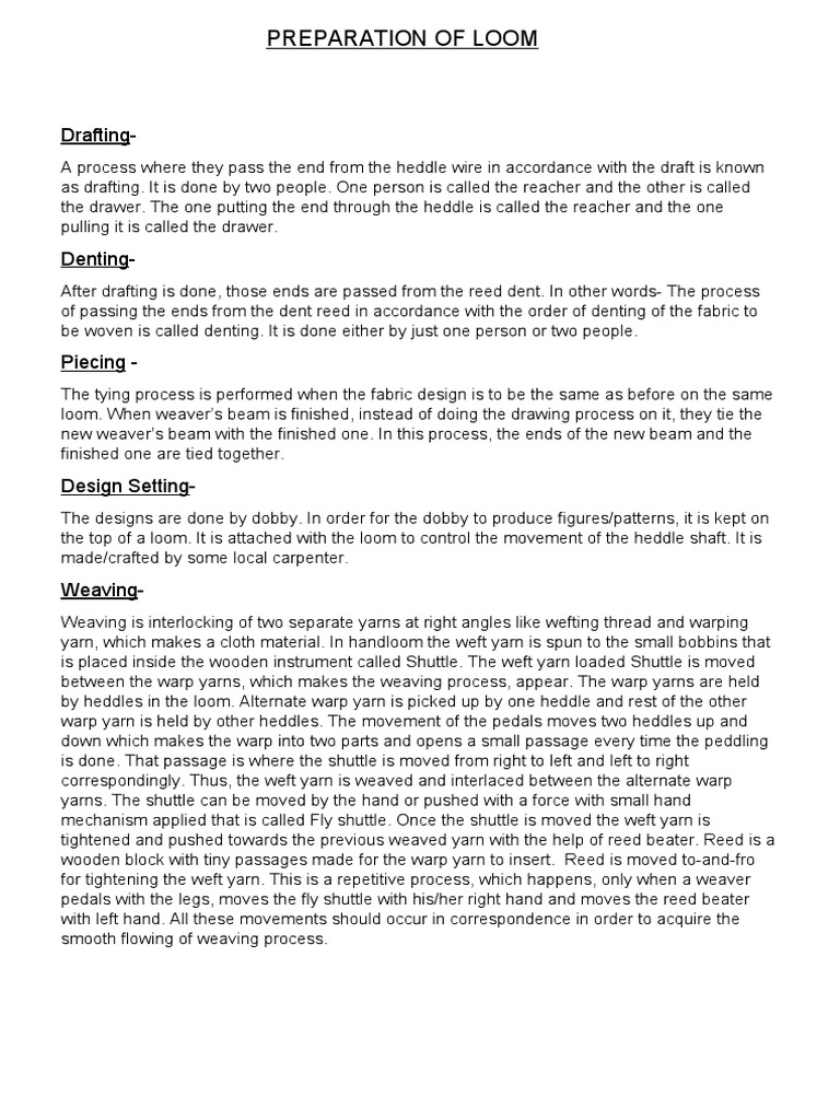 Prep of Loom | PDF | Loom | Weaving