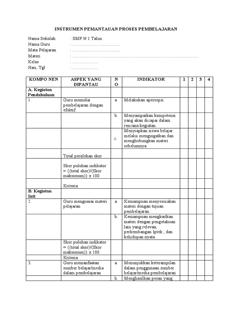 106..INSTRUMEN PEMANTAUAN KBM, Fix | PDF