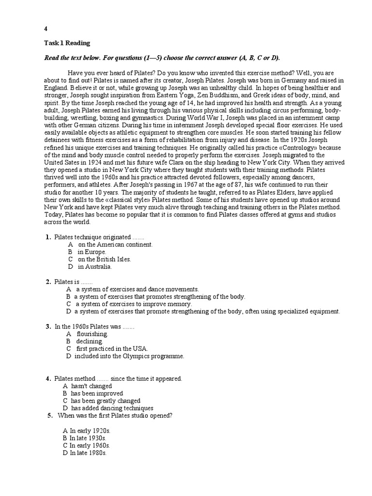 Read the text below. For questions (1-5) choose the correct answer (А, В, C or D) | PDF ...