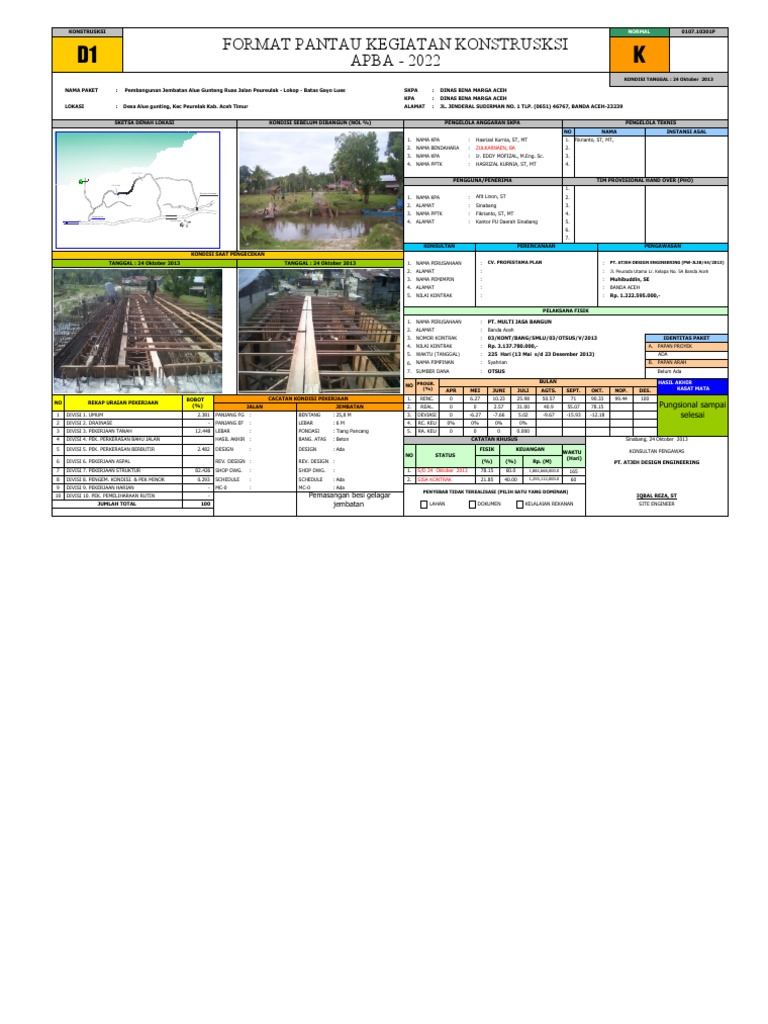Monitoring Progress Konstruksi Jembatan Alue Gunteng | PDF