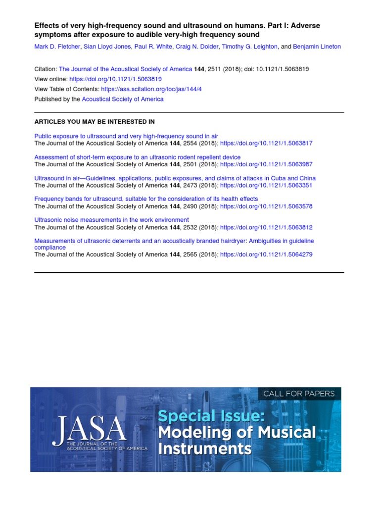 Effects of Very High-Frequency Sound and Ultrasound On Humans. Part I ...