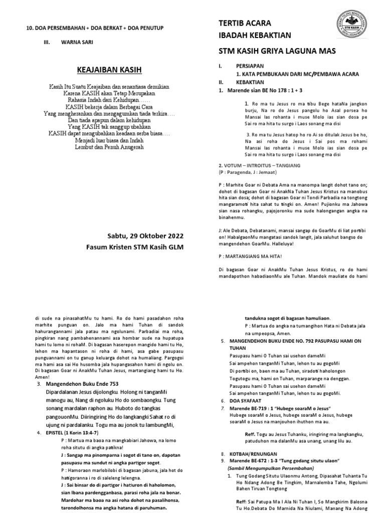 Tertib Acara Kebaktian STM - 24 September 2022 | PDF