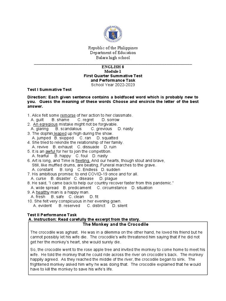 Grade 8 Summative Test For Quarter 1 Module 1 - 2 | PDF | Websites ...