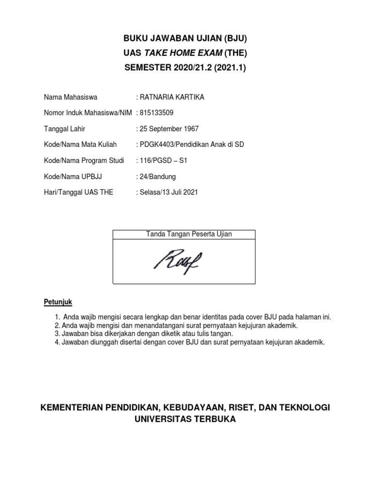 Tanda Tangan dan Kejujuran Ujian BJU | PDF | Kesehatan Holistik