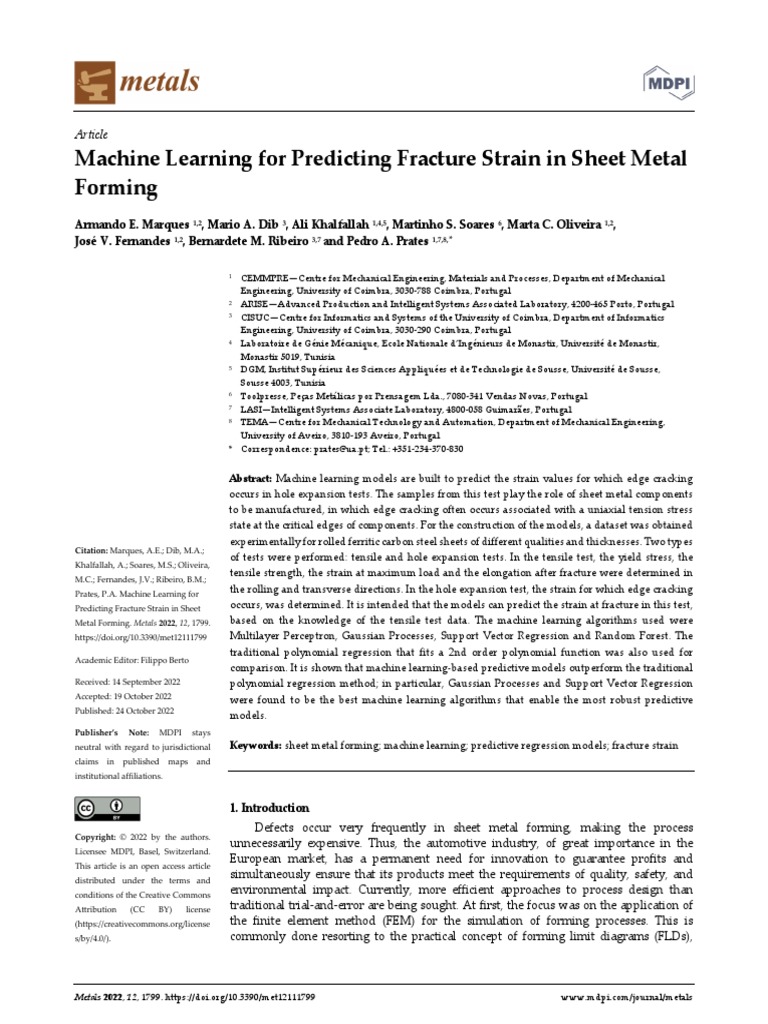 01 - Machine Learning For Predicting Fracture Strain in Sheet Metal-Metals - 2022 | PDF | Mean ...