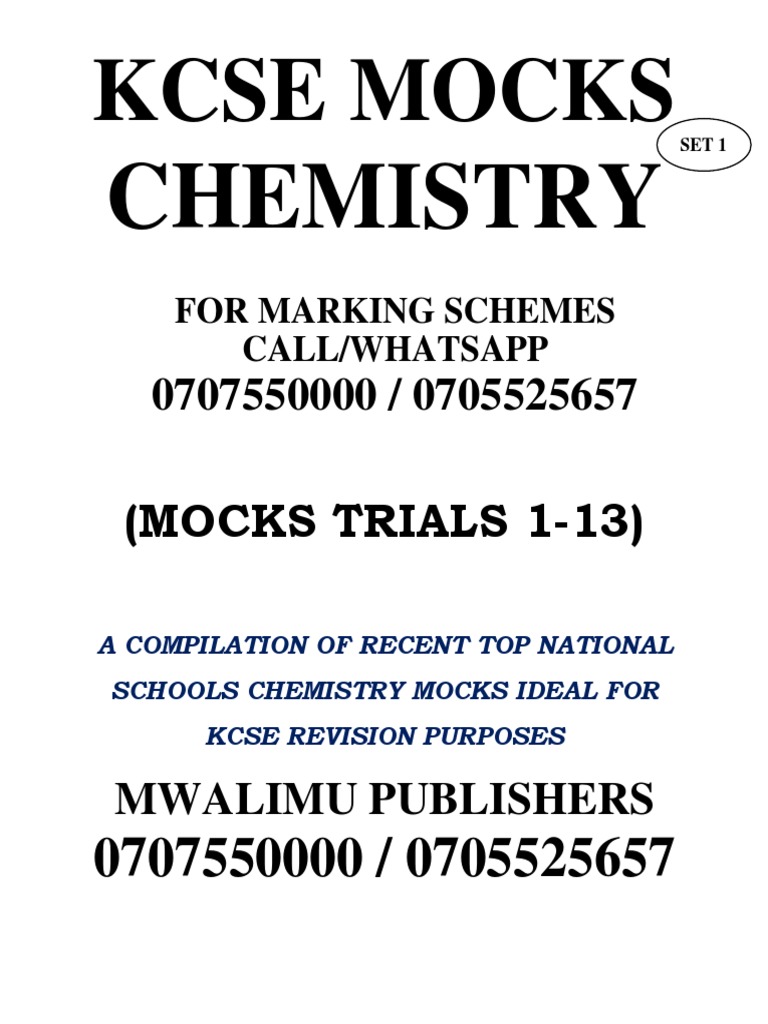 Chemistry Mocks Set 1 | PDF | Chlorine | Electrochemistry