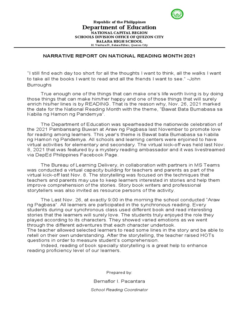 Narrative - Report - Balara High School | PDF | Communication ...