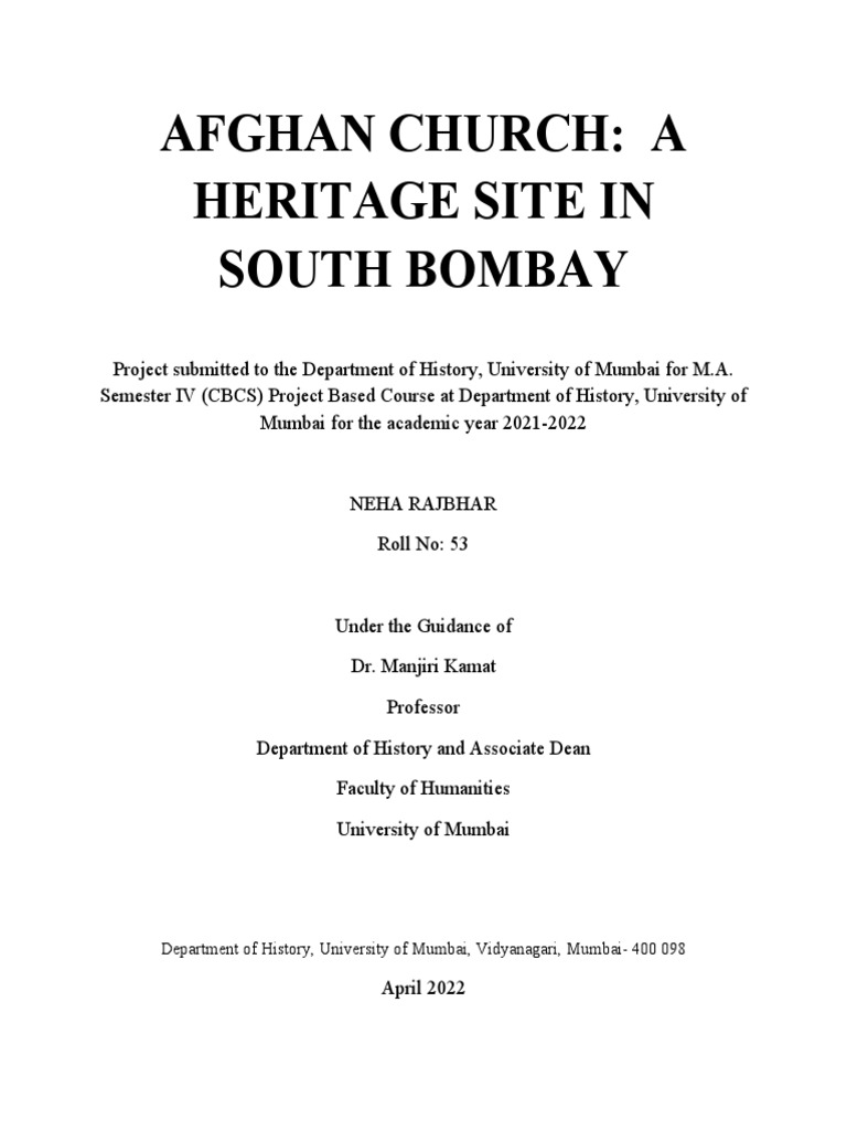 Afghan Church Dissertation | PDF | Mumbai | Church (Building)