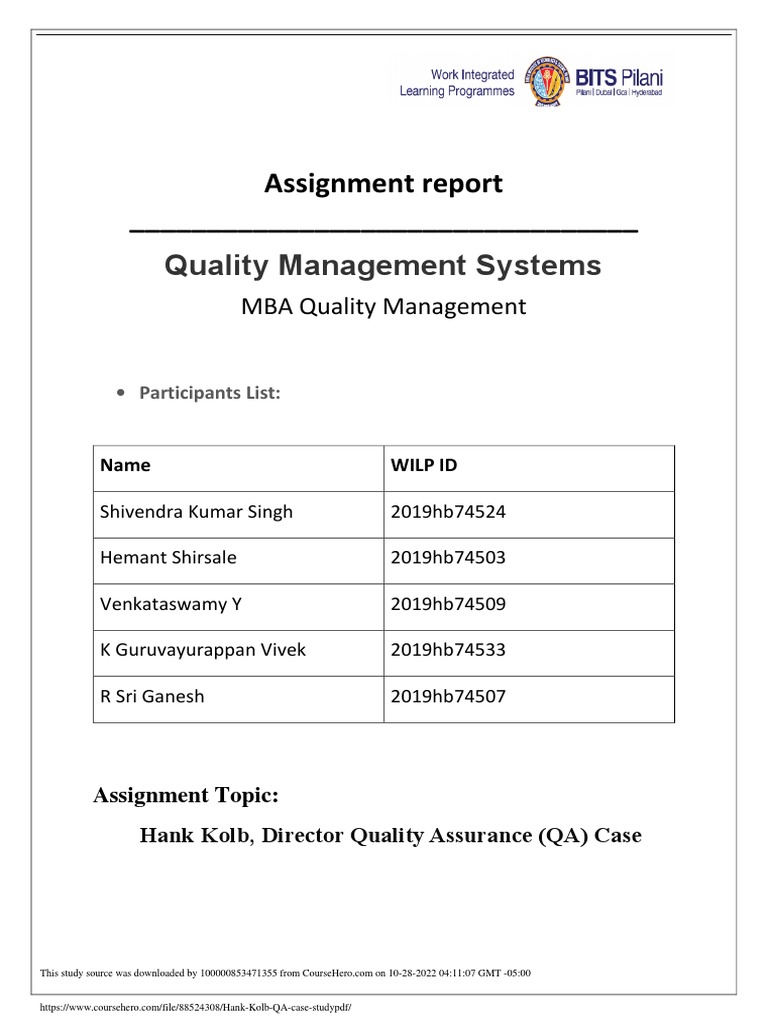 Hank Kolb QA Case Study PDF | PDF | Quality Management | Quality Assurance
