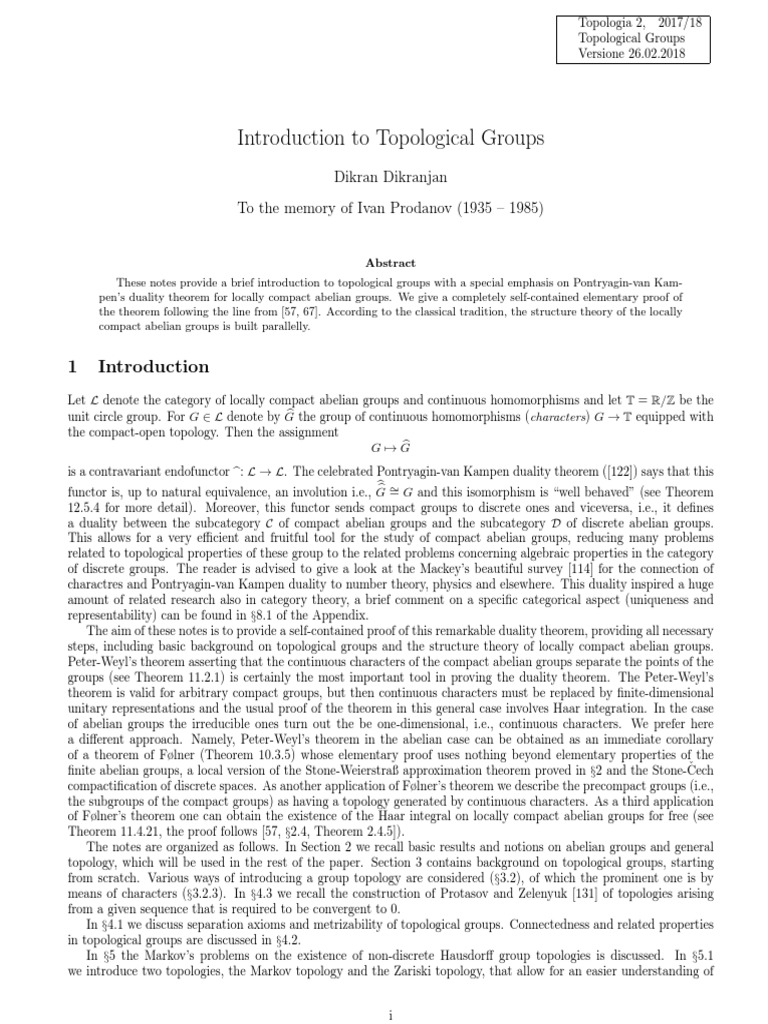 Dikranjan - Introduction To Topological Groups | PDF | Group (Mathematics) | Space