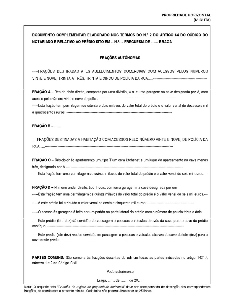 Minuta de Propriedade Horizontal | PDF