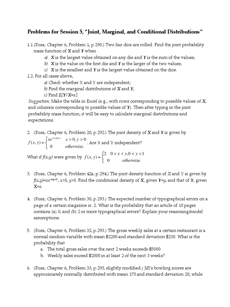 Joint, Marginal, Conditional Distributions Problems | PDF | Normal Distribution | Errors And ...
