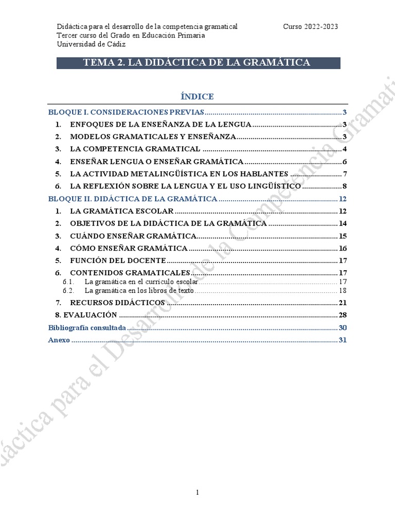 Tema 2. Didáctica de la gramática | PDF | Lingüística | Gramática