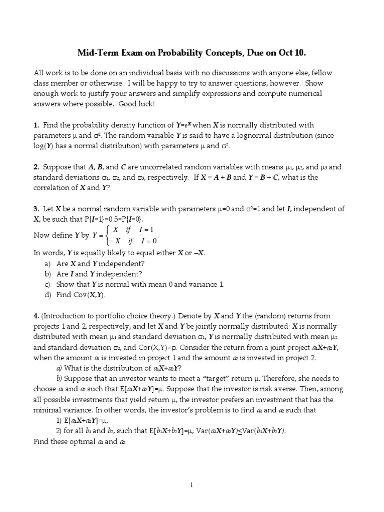 Probability Midterm Exam | PDF | Normal Distribution | Random Variable Probability Midterm Exam | PDF | Normal Distribution | Random Variable