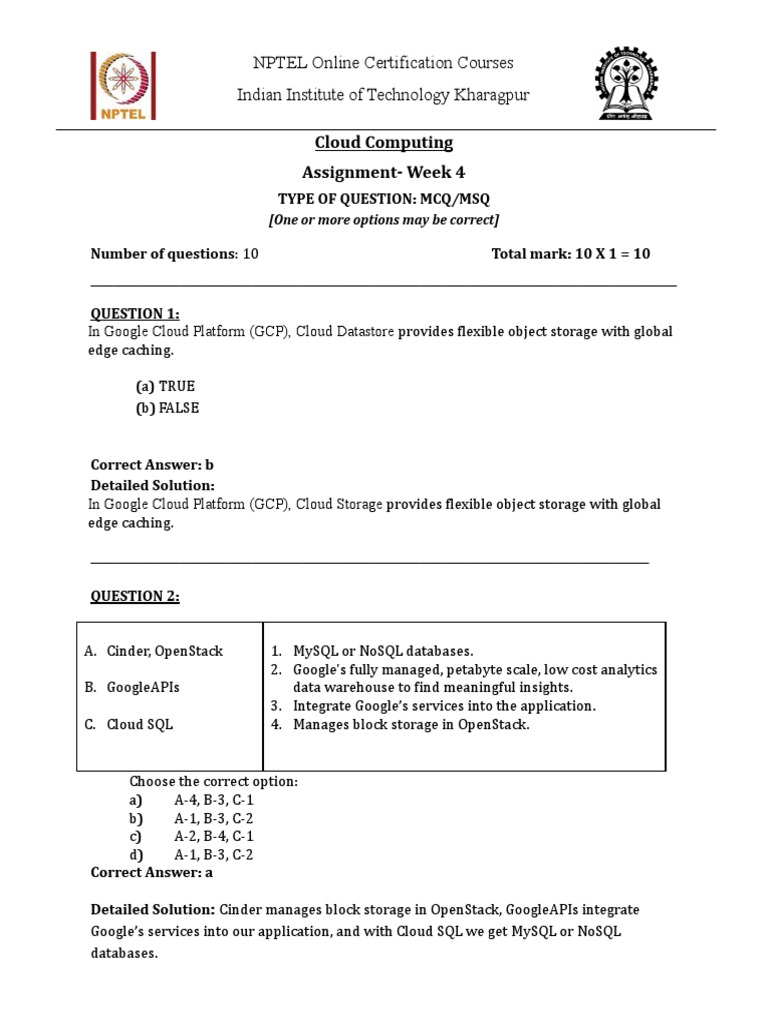NPTEL CC Assignment4 | Download Free PDF | Cloud Computing | Open Stack