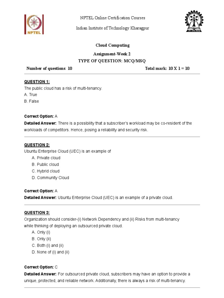 Nptel Cc Assignment2 Pdf Virtualization Cloud Computing