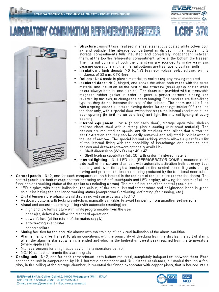 Data Sheet LCRF 370 | PDF | Refrigerator | Door
