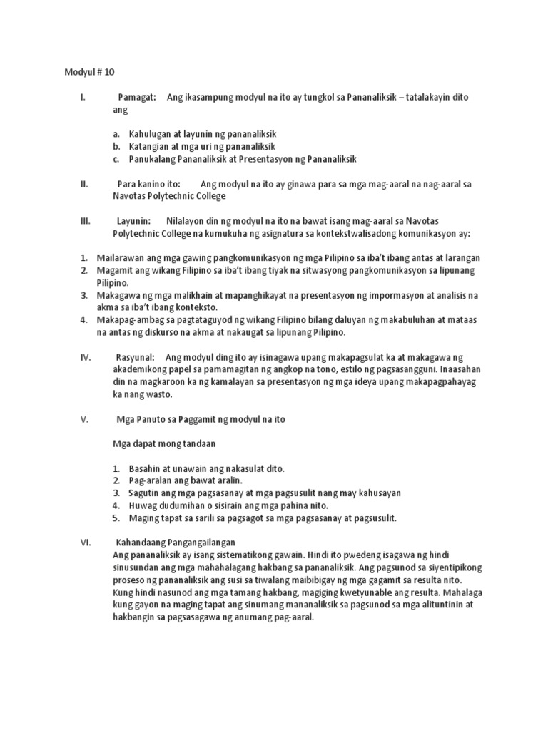 Kontekstwalisadong Komunikasyon Sa Filipino - Modyul 10 | PDF Kontekstwalisadong Komunikasyon Sa Filipino - Modyul 10 | PDF