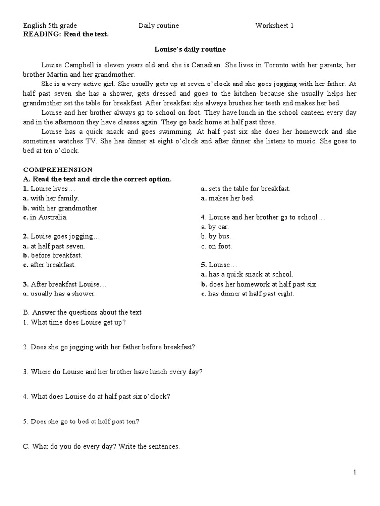 Daily Routine - Worksheet 1 | PDF