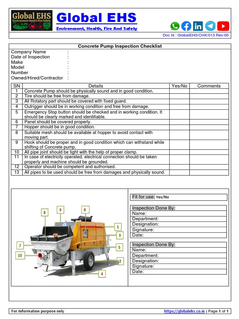 Concrete Pump Inspection Checklist | PDF