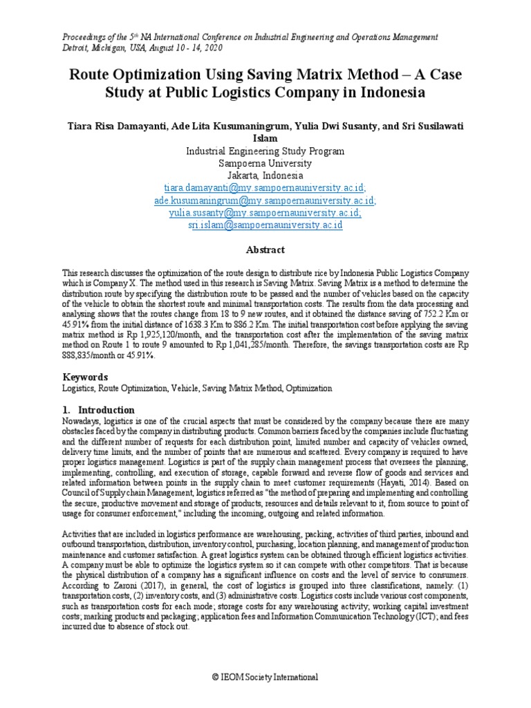 Route Optimization | PDF | Logistics | Supply Chain