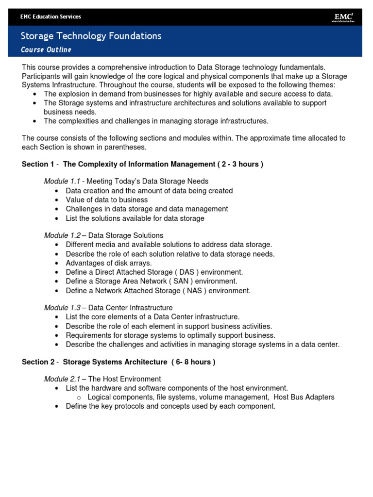 Storage Technology Foundations Course Outline | PDF | Computer Data ...