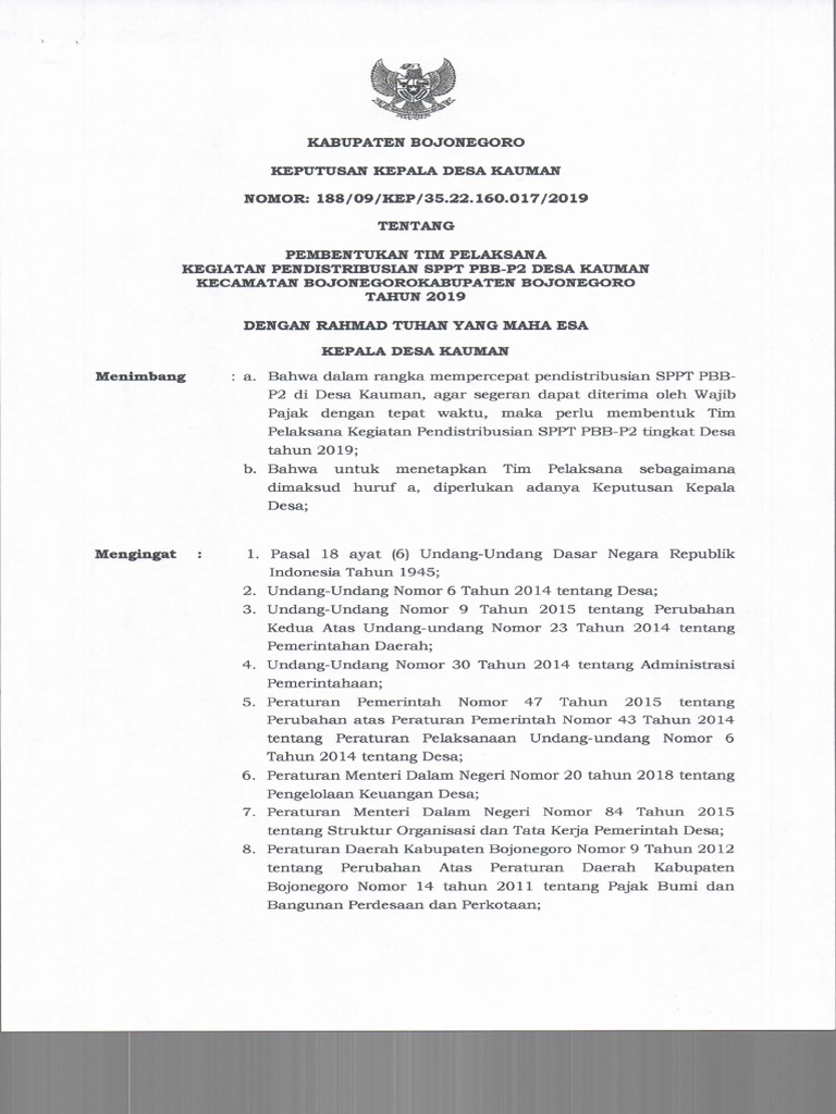 SK Pembentukan Tim Distribusi SPPT PBB P2 | PDF