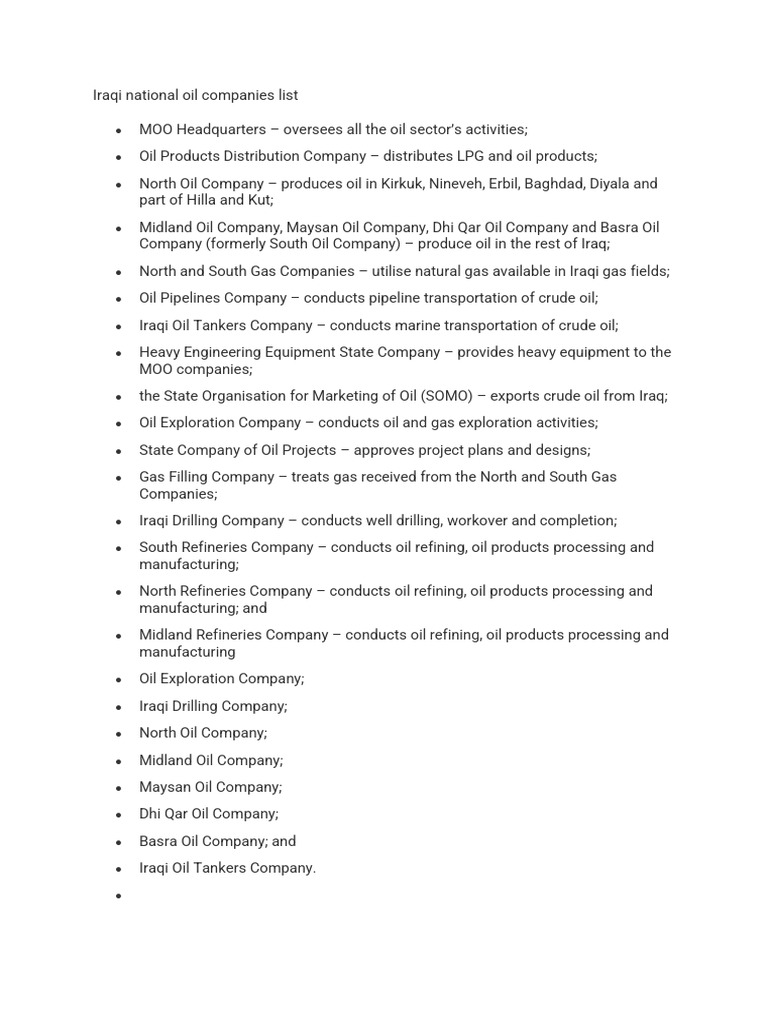 List of Iraqi National Oil Companies | PDF