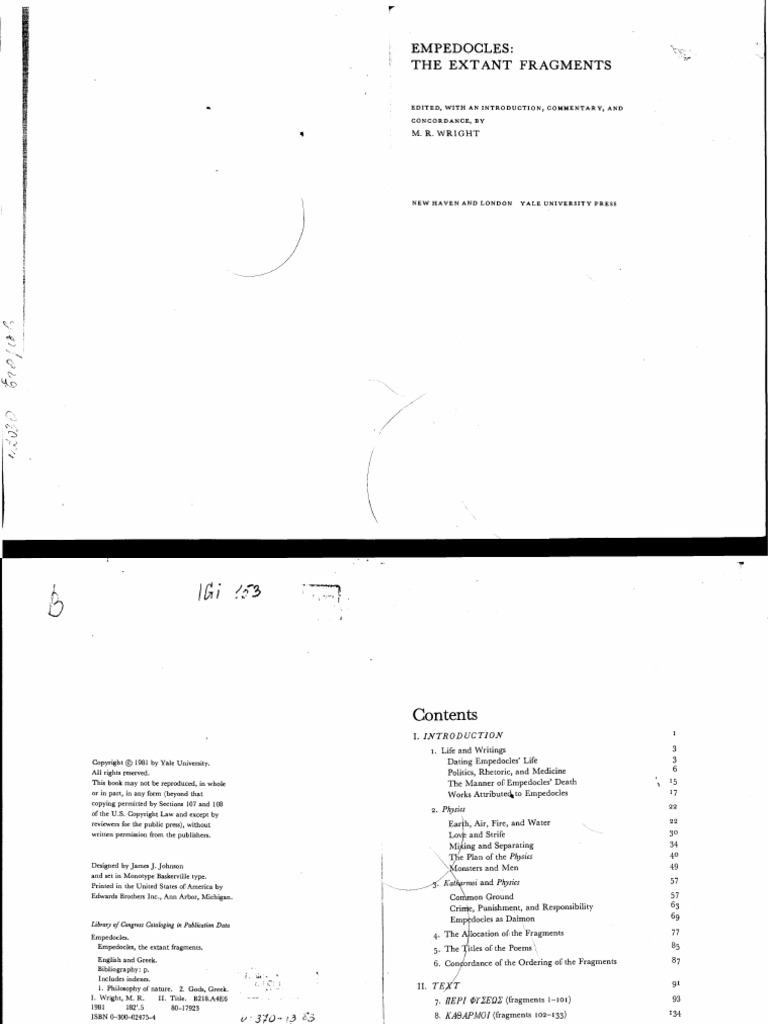 Wright 1981 Empedocles | PDF | Plato | Ancient Greek Philosophy