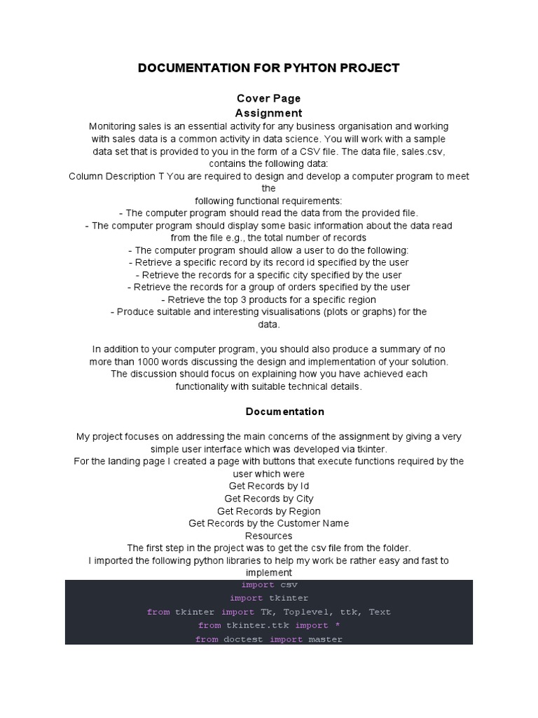 Documentation For Pyhton Project | PDF | Computer File | Computer Program