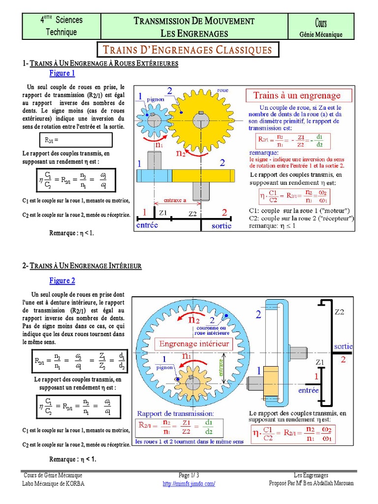 Transmission de Mouvement par Engrenages | PDF | Mécanique newtonienne ...