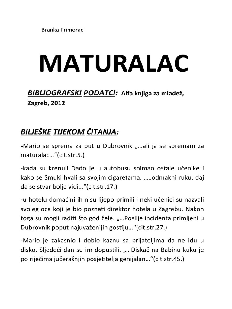 Branka Primorac - Maturalac | PDF