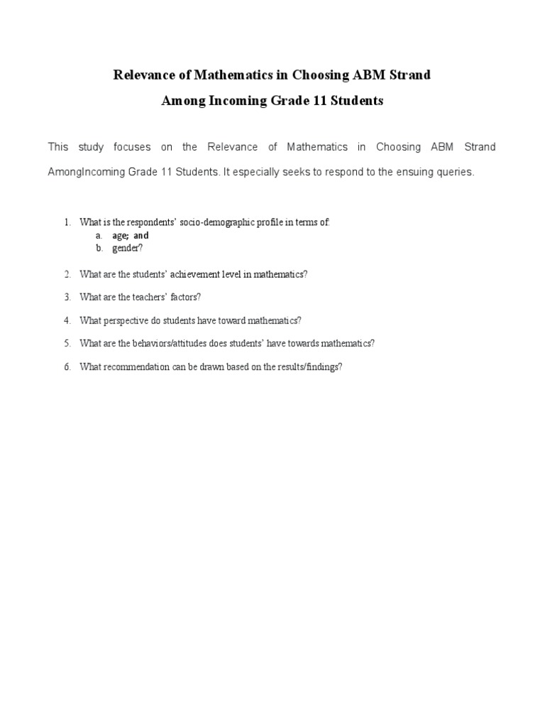 Relevance of Mathematics in Choosing ABM Strand | PDF | Constructivism ...