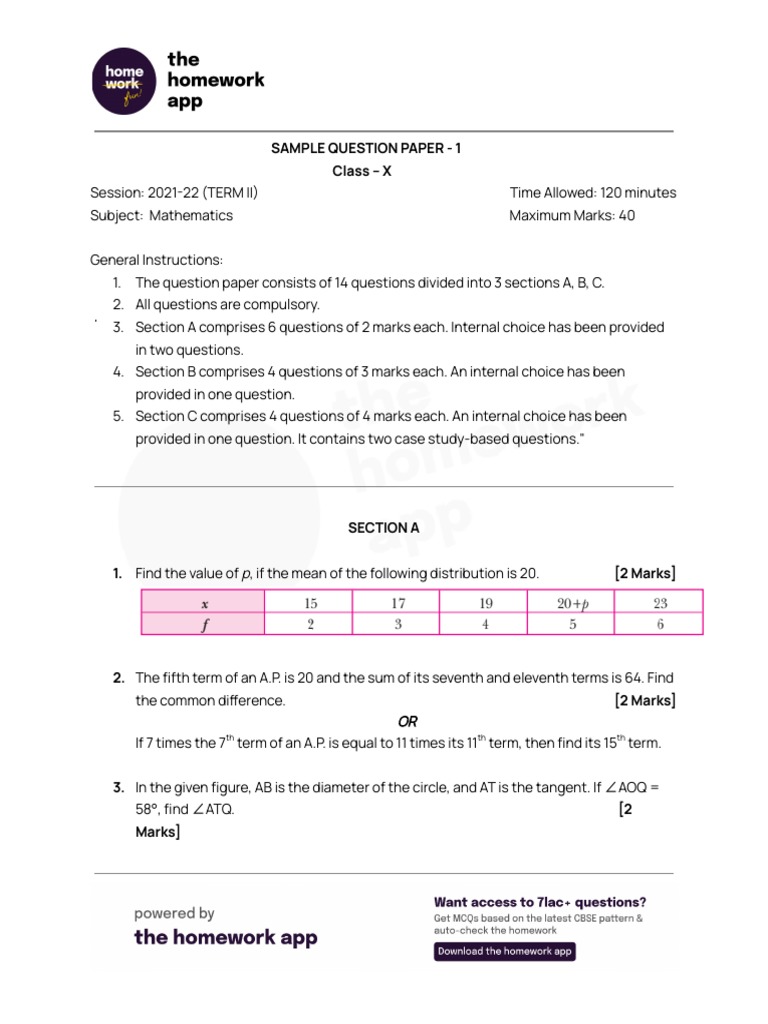 Sample Question Paper 1 | PDF | Circle | Mathematics Sample Question Paper 1 | PDF | Circle | Mathematics