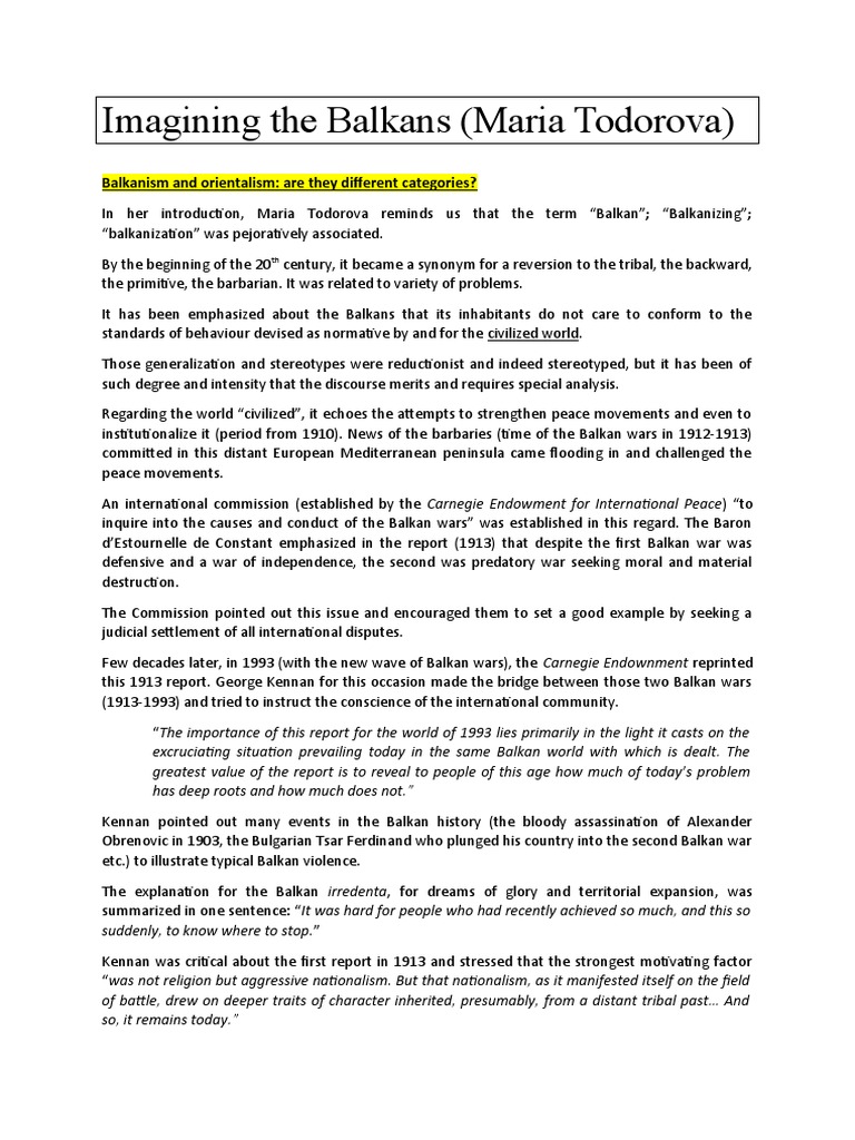 (Todorova) Imagining - The - Balkans - Intro - Summary | PDF | Balkans ...
