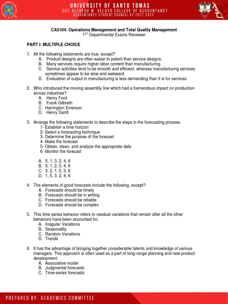 1st Deptals Asc Reviewer - Opman | PDF | Forecasting | Moving Average