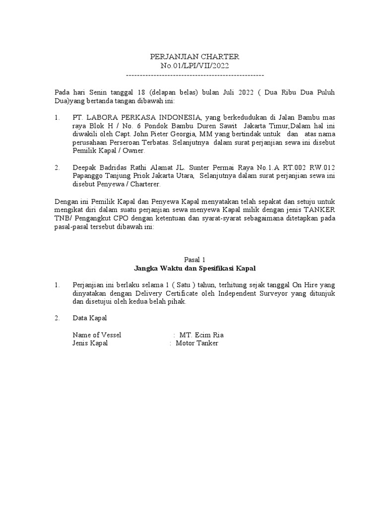 Draft Kontrak SPOB Polemaju | PDF